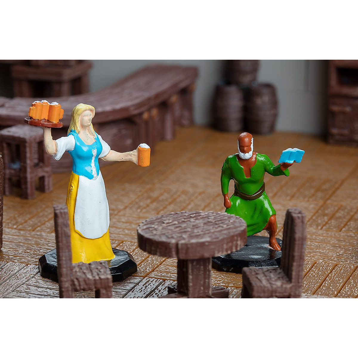 Monster Townsfolk Mini Fantasy Figures - 8pc Hand-Painted Pub Workers Non Player Character NPC Miniatures- 1" Hex-Sized Compatible w DND Dungeons Dragons Pathfinder RPG Tabletop Games