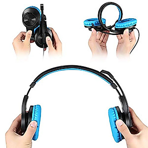 Meedasy Kids Adults Over-Ear Gaming Headphone for Xbox One, Nintendo Switch, Bass Surrounding Stereo, PS4 Gaming Headset with Microphone and Volume Control for Laptop, PC, Wired Noise Isolation (BLUE)