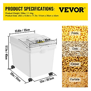 VEVOR Ingredient Bin, 10.5 Gallons Capacity Ingredient Storage Bin, PP Material Flour Bins On Wheels, White Shelf Ingredient Bin with Scoop and Sliding Lid, Commercial Storage Bins 3 Pcs/Set