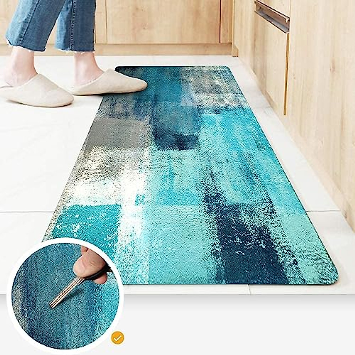 TOMWISH Turquoise Kitchen Rug 2PCS Anti-Fatigue Floor Mat Abstract Non Slip Kitchen Rugs and Mats Waterproof PVC Ergonomic Comfort Standing Mat Kitchen Rugs and Runner Sets for Kitchen,Sink,Laundry
