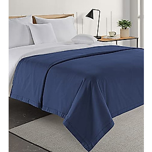 LANE LINEN Navy Blue Twin Blanket for Bed – 100% Cotton 320GSM Lightweight Soft Cozy 3-Layer Oversized Cooling Summer Throw Durable Breathable All Season Percale Weave 68”x90”