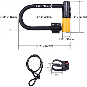 XIXIDIAN Bicycle U-Lock Cable Lock Set with 2 Copper Keys Anti-Theft Bicycle Lock Set Heavy Duty Steel Security Bike Cable ULock Set (Color : Red)
