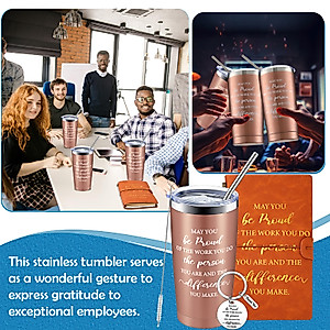 Yaomiao 4 Employee Thank You Gifts Set Includes Stainless Steel Insulated Travel Tumbler 20 oz Leather Journal and May You Proud of Keychain Teacher Appreciation Gift Set Wine Cup (Rose Gold)