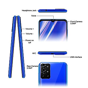 Xgody X14 Unlocked Smartphones, 6.52 Inch Large Screen 4G Dual Sim Mobile Phones, Dual 5MP + 256GB Extended Storage Cheap Cell Phones, Android 9.0 OS, 3000mAh Massive Battery, Face Recognition (Blue)