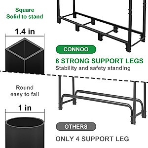 CONNOO 4ft Firewood Rack Stand Heavy Duty Firewood Log Rack Holder Fireplace Wood Storage Holder for Indoor Outdoor Metal Pile Log Stand Stacker Holder, Matte Black