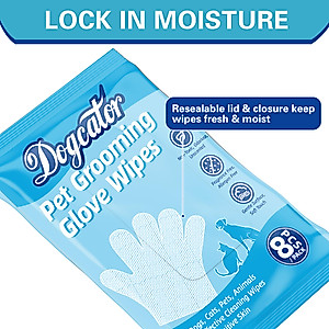 Dogcator Deodorizing Bathing Wipes for Dogs and Cats, Hypoallergenic Dog Glove Wipes for Cleaning | Fragrance Free Natural Puppy Glove Wipes | Soothes Itchy Dry Skin | 32 Count