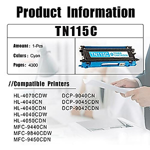 [1 Pack,Cyan] TN115C Compatible Toner Cartridge Replacement for Brother HL-4070CDW 4040CN 4040CDN MFC-9440CN DCP-9040CN Printer Toner Cartridge