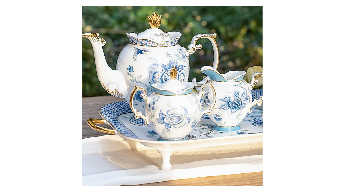 ACMLIFE Bone China Tea Serving Tray - Elegant Light Blue