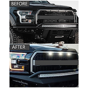 MEALAM White LED Lights 3PCS Front Grille Raptor Lamps Car Accessories with Harness and Fuse, Compatible with 2004-2019 for-d F150 & 2013-2018 Ram 1500 Raptor Style Aftermarket Grille