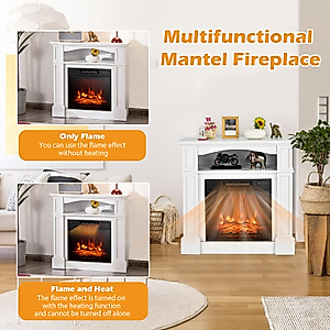 LDAILY 32" Electric Fireplace with Mantel, Freestanding Wooden Surround with 1400 W Fireplace Insert, 3D Realistic Flame, Remote Control, Overheating Safety System, Fireplace for Home RV, White