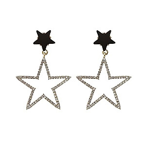 Blingsoul Silver Star Earrings – Elegant Dangle Style Stars Silver Rhinestone Earrings for Women | [J100018] Star Earring