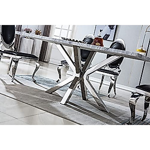 ShopBOPP Marble Dinner Table, Modern Gray Rectangle Dining Table with Marble Top and Stainless Steel Cross Base, Silver Mirrored Finish Kitchen Table Dining Room Table for Dining Room (63”, Gray)