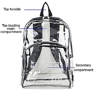 Eastsport Clear Backpack Stadium Approved See Through Transparent Heavy Duty with Padded Adjustable Straps – Perfect for Work, Security, Airports, Concerts, and Sporting Events - Black