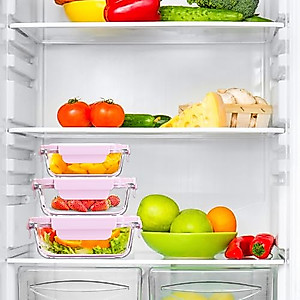 TRBIDRBO 3 Packs Glass Meal Prep Containers Set, Glass Food Storage Containers with Lids for Meal Prep and Leftovers Microwave, Oven, Freezer Dishwasher Friendly (Pink)