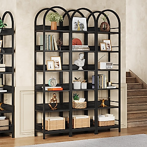 Tribesigns 6-Tier Open Bookshelf, 78.7" Tall Arched Bookcase Narrow Bookshelf with Metal Frame, Freestanding Corner Bookcase Display Shelves for Living Room, Home Office, Black