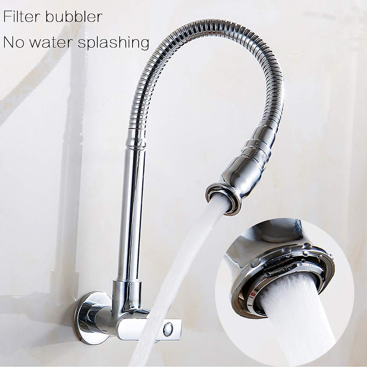 Kitchen Sink Faucets 360 Rotatable Single Lever Stainless Steel Wall-Mounted Kitchen Tap Ktichen Faucet Chrome Finished