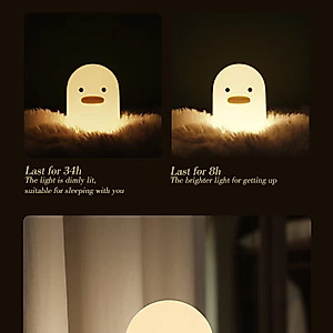 Silicone Duck Night Light for Kids, LED Sleep Nursery Bedside Lamp Rechargeable, with Touch Sensor Timer Parenting Light for Children's Holiday Gift, Yellow