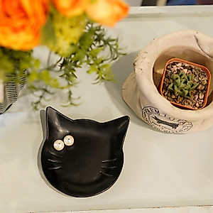 SOFFEE DESIGN Light Resin Jewelry Tray Black Cat Head Shape Storage for Ring/Earring/Necklace/Trinket Dish, Suitable for Entryway/Side Cabinet/Bedside Table/Washstand/Dressing Table