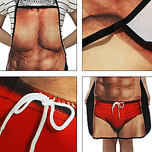 HAKSEN Cooking Kitchen Aprons for Women Men Chef, Funny Apron, Red Swim Trunks Man
