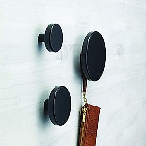 MELANNCO Round MDF Wall Hook, Set of 3, Black