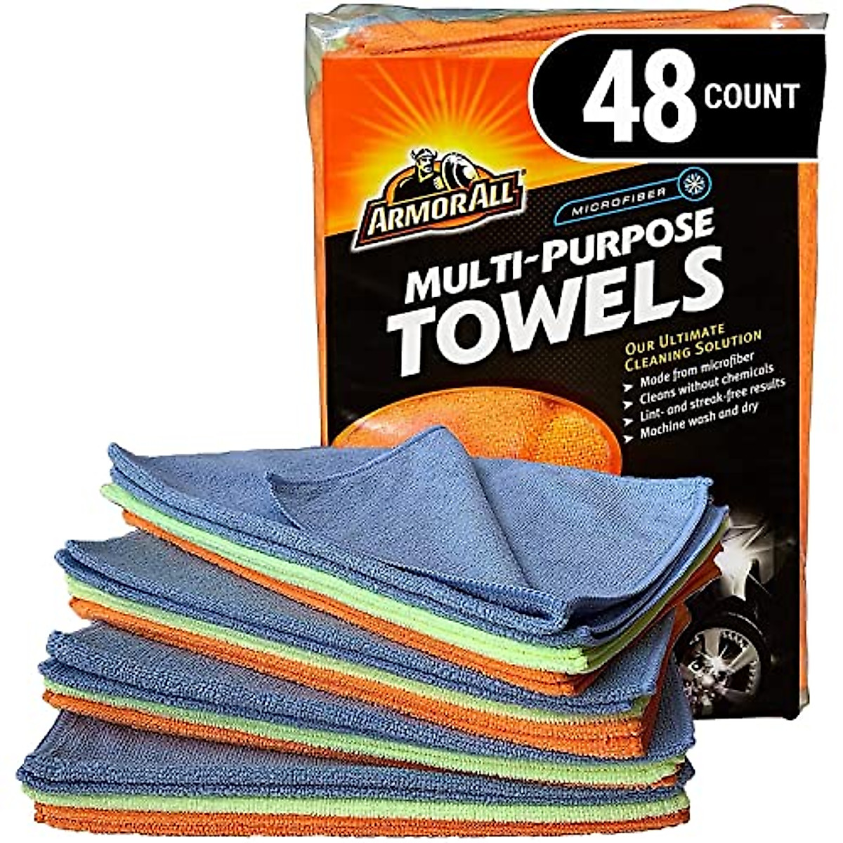 Multi-Purpose Towels by Armor All, Bulk Microfiber Towels for Cars, Cleaning and Home Use, 48 Count
