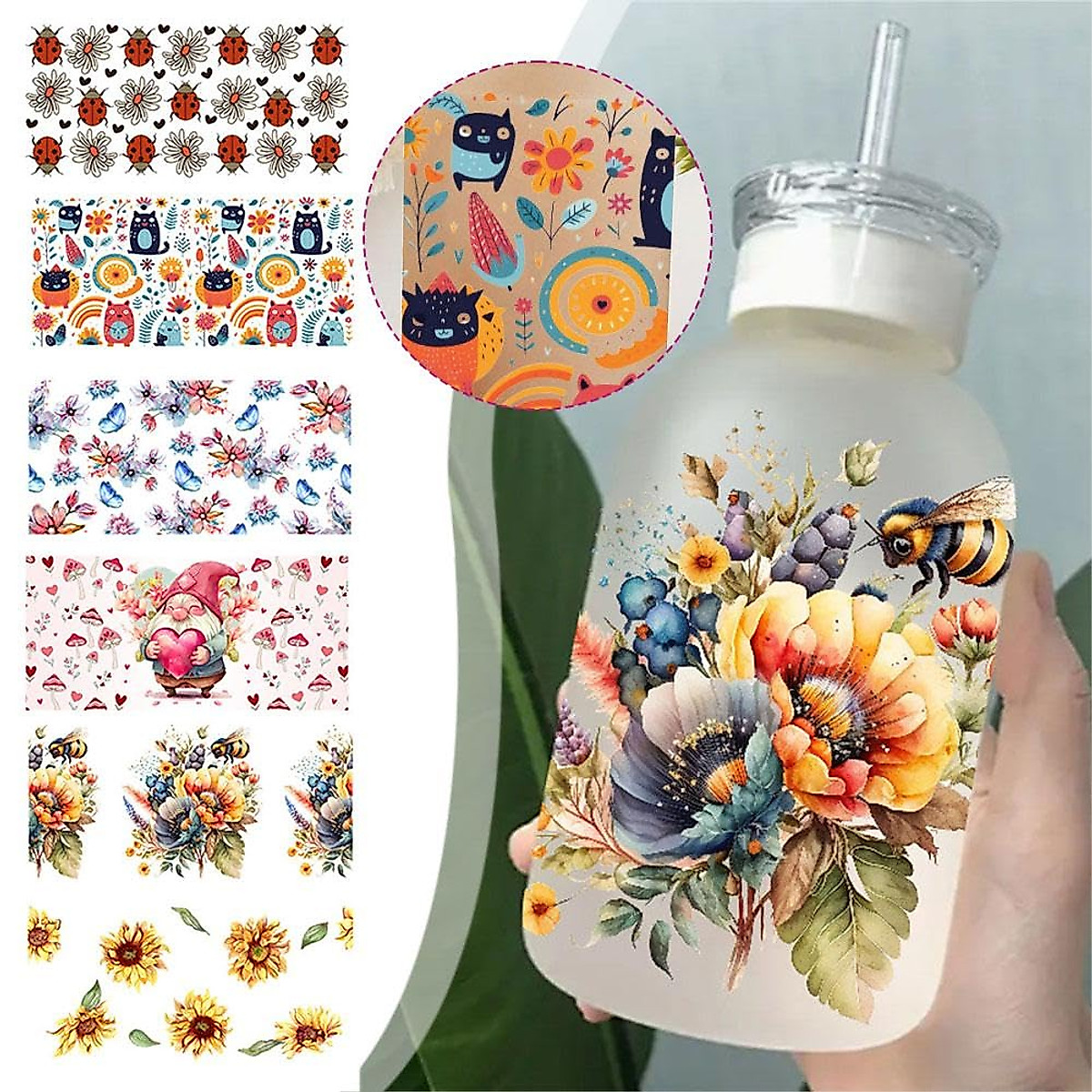 UV DTF Cup Wrap Transfer Stickers,UV DTF Cup Wrap Transfer Cup Stickers Decals DIY Fall Waterproof Autumn Theme Flower Rub on Transfers for Glass Cups