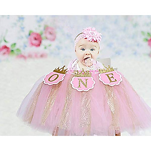 Tutu Highchair Banner for 1st Birthday - Princess 1st Birthday Party,Pink Tutu Skirt Photo Booth Props and Backdrop Cake Smash, Best Princess Birthday Party Supplies for Baby Girl