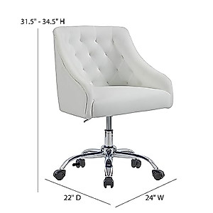 Velvet Office Task Desk Chair for Girls, Modern Vanity Chair for Home Office, Make Up, Bed Room, 360°Swivel Height Adjustable Reception Chair, White
