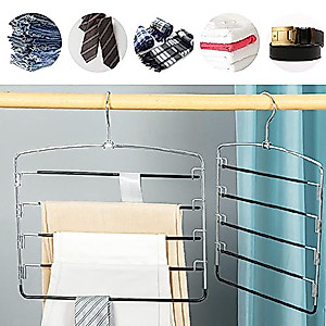 KLEVERISE 2 Pack Pants Hangers Space Saving, 5 Layer Tiered Non-Slip Stainless Steel Pants Hangers, Multi-Tier Pants Organizer Hangers, Swing Arm Space Saver Pants Hangers for Jeans Trousers