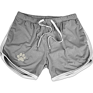 Men's Running Shorts Breathing Athletic Gym Mesh Shorts Solid Dog Paw Gym Workout Shorts Bodybuilding Jogging Short Gray