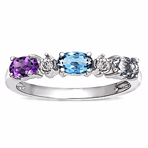Star K Custom Personalized 3 Three Oval Birthstones Band Mothers Wedding Promise Ring 10 kt White Gold Size 6.5