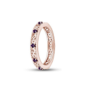 Jewel Zone US Round Cut Purple Simulated Amethyst Stackable Ring in 14K Rose Gold Over Sterling Silver