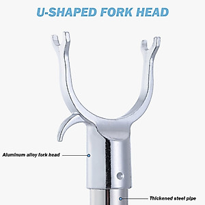 CUCUFA Retractable Clothesline Pole, 51-inch Stainless Steel Pole Telescoping Pole with Hook Long Reach Sticks Fork Clothes Hook Pole for Wardrobe, Clothesline, Hanger