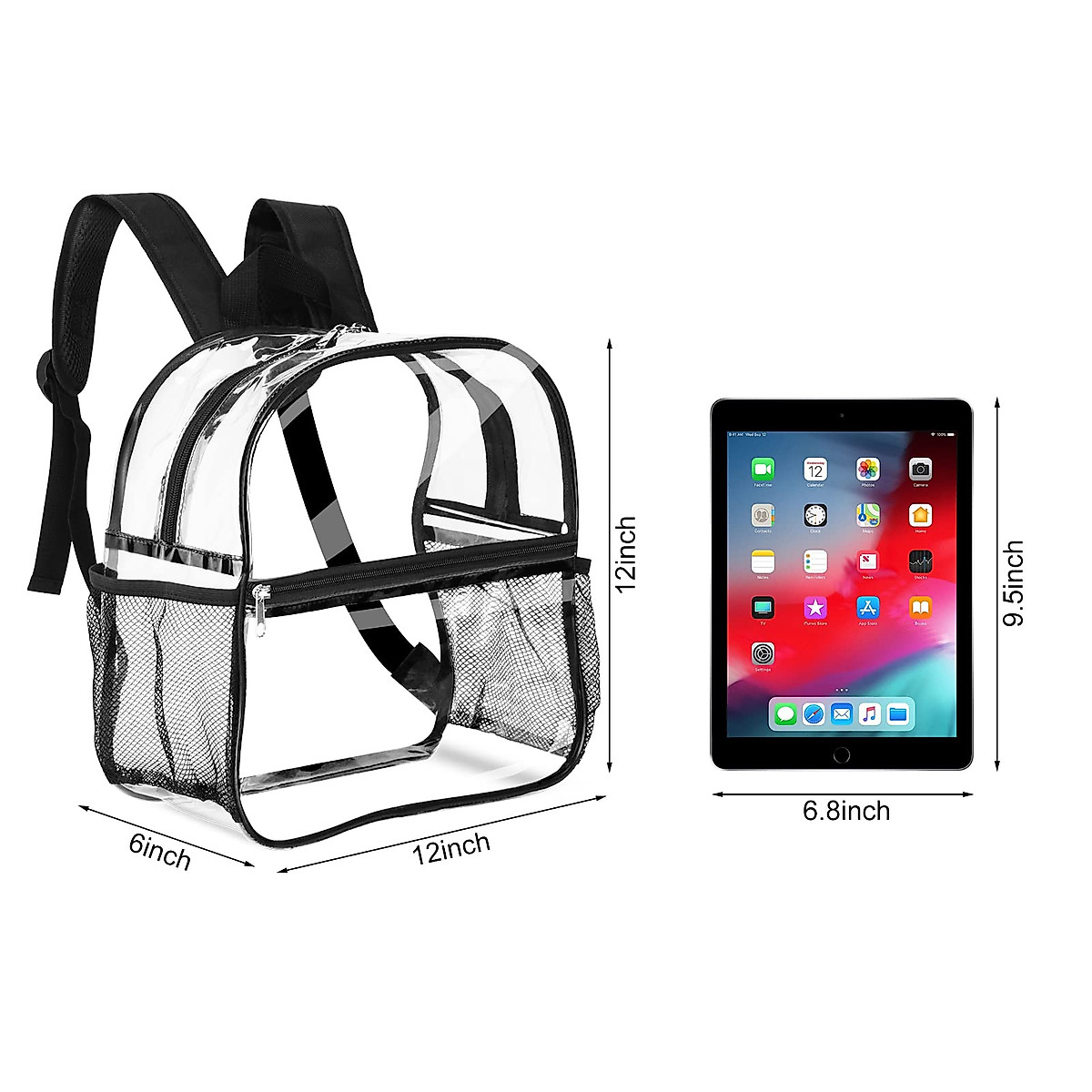 2 Pieces Clear Mini Backpack Stadium Approved 12x12x6 Stadium Backpack with 2 Water Holders Heavy Duty Clear Bookbag See Through Transparent Backpack for Concert Work Sport Games Festival Venues