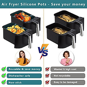 Air Fryer Liner - Ninja Air Fryer 2 Baskets, Reusable Air Fryer Liner for Ninja Foodi Dual DZ201 8QT, Rectangular Air Fryer Silicone Pan for Air Fryer Accessories, Extended Hand Drawer (Dark Green)