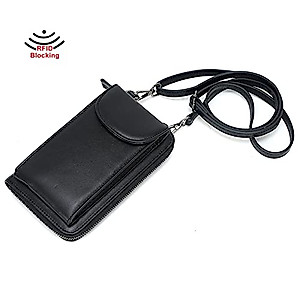 Niaiu Full Grain Leather Cell Phone Purse, Black Leather Small Crossbody Bags for Women, Lightweight Cute Purses for teen girls with RFID Blocking
