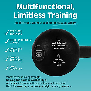 Retrospec Steel Macebell 5 to 30lbs for Men, Women Steel Mace Strength Training, Full Body Workouts , Matte Black, 7 lbs