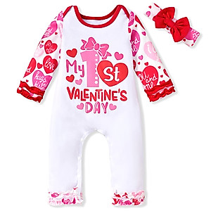 MINIFEIKO 0-3 Months Baby Girl Valentiens Day Clothes 1st My Heart Romper Outfit