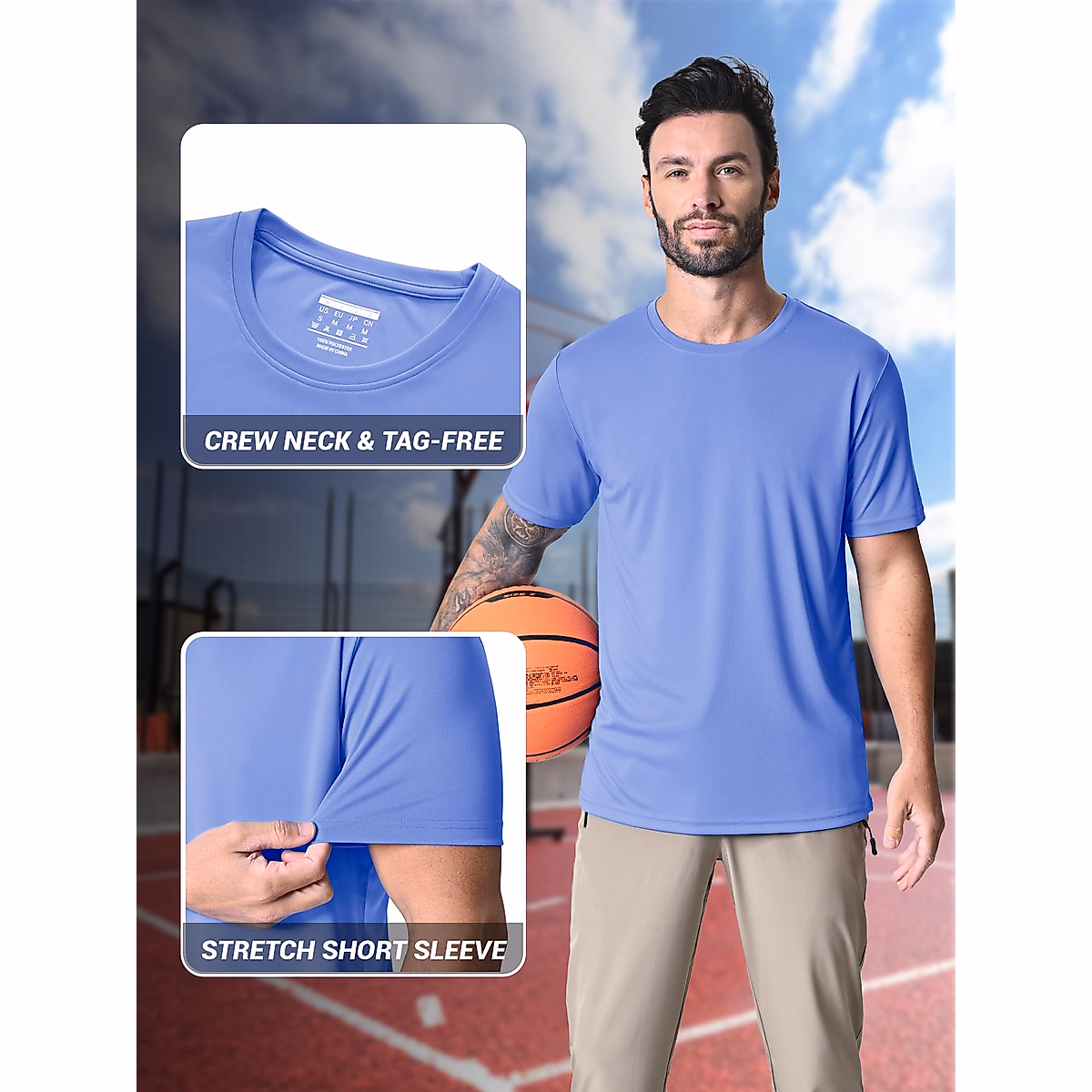 Mens Sun Shirts Short Sleeve UPF 50+ T-Shirt Quick Dry Shirts Moisture Wicking Summer Shirts Rash Guard T Shirts Light Blue M