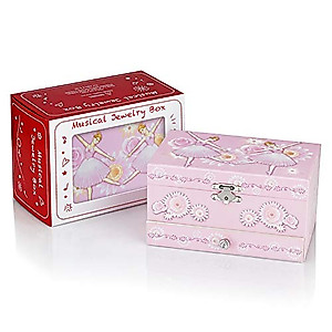 RR ROUND RICH DESIGN Kids Musical Jewelry Box for Girls with Drawer and Jewelry Set with Ballerina Theme - Swan Lake Tune Pink