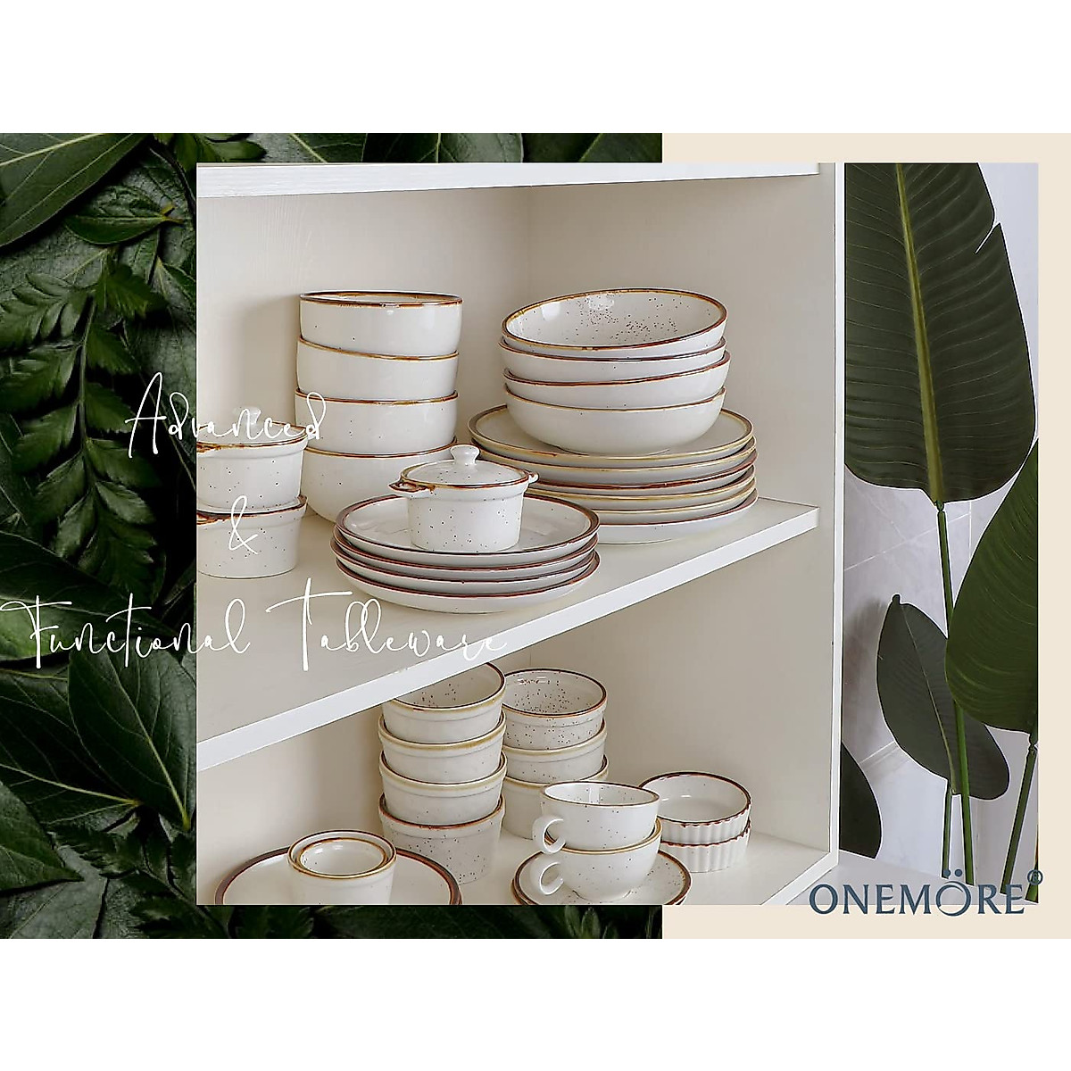 ONEMORE 10.5 inch Dinner Plates and 30 oz Pasta Bowls Bundle, Microwave, Oven and Dishwasher Safe, Creamy White