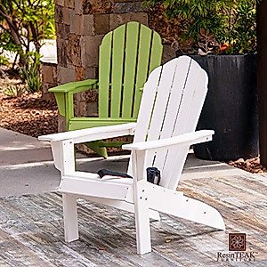 Resin TEAK Essential Adirondack Chair, All Weather Plastic Outdoor Chairs for Fire Pit, Campfire, Patio, Porch, Comfortable Seat for Long Relaxation, Up to 300 lb Capacity - White