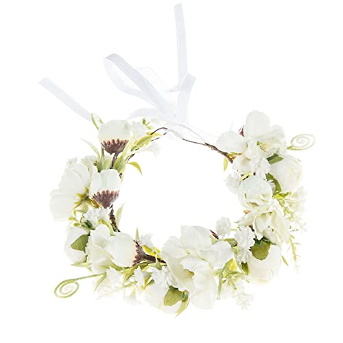 Funsveta Baby Girls Flower Crown Flower Girl Headpiece boho Little Wreaths for Weddings, Family photography (Flower White)