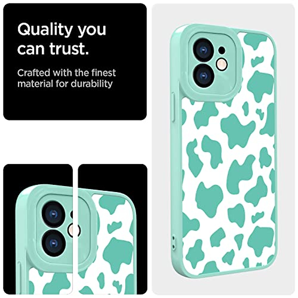 OOK Compatible with iPhone 11 Case Cute Cow Print Fashion Slim Lightweight Camera Protective Soft Flexible TPU Rubber for iPhone 11 with [Screen Protector]-Green