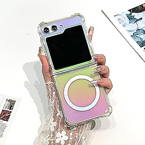 LSL for Samsung Galaxy Z Flip 5 Case [Compatible with MagSafe] Bling Laser Colorful Case Soft TPU Bumper Shockproof Hard PC Anti-Scratch Anti-Drop Protective Slim Magnetic Cover for Women Girls Men