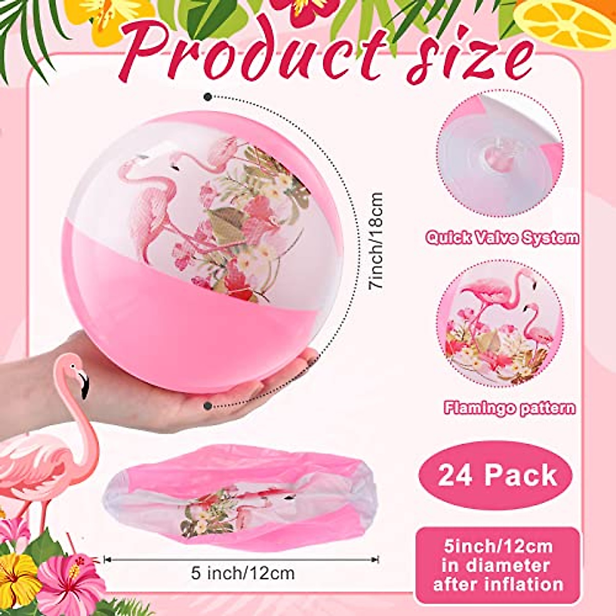 24 Pcs Pink Flamingo Mini Inflatable Beach Balls Bulk 5 Inch Beach Ball Flamingo Themed Party Toys Flamingo Decor for Summer Beach Pool Hawaiian Birthday Party Decorations Water Game Favors