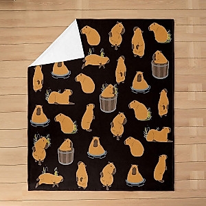 jejeloiu Capybara Flannel Fleece Throw Blanket for Sofa Couch Girls Boys Kids - 40"x50" Animals Lovers All Season Bed Blanket - Cutes Fuzzy Kawaii Black Plush