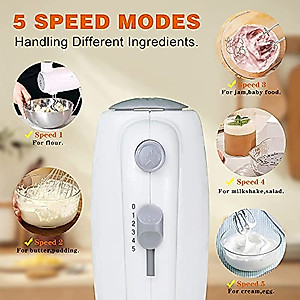 Gkcity Hand Mixer Electric Kitchen Aid Mixer Handheld Mixer 5 Speed Cake Mixer for Baking Cake Egg Cream Food Beater Mashed Potatoes Eject Button 2 Whisks/2 Beaters/2 Dough Hooks