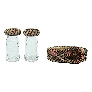 Set Of 1 Cowboy Braided Lasso Ropes Salt And Pepper Shakers W/Holder Set