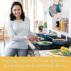 Ayesha Curry Home Collection Nonstick Sauce Pan/Saucepan with Lid, 3 Quart, Blue